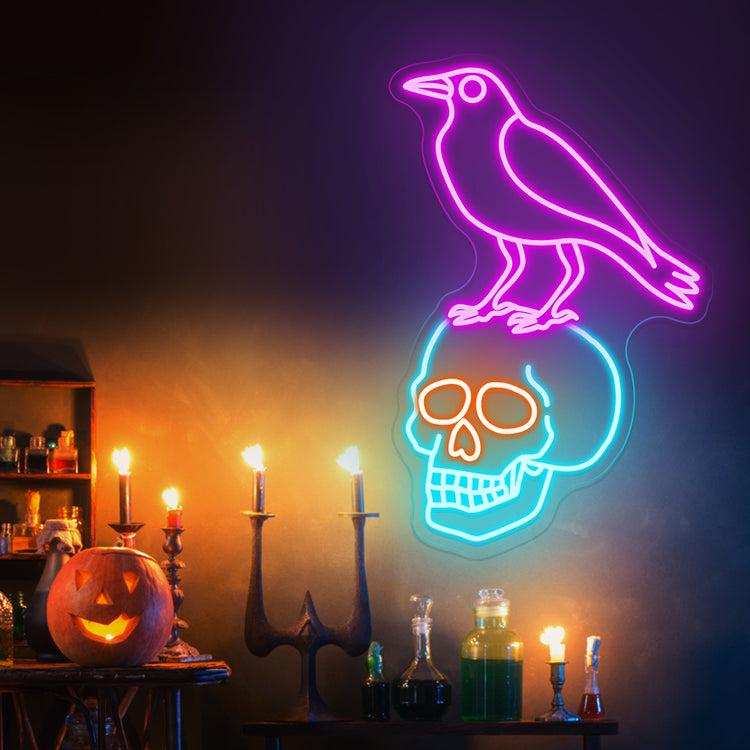 Crow on Skull Neon Sign – Neon Sister